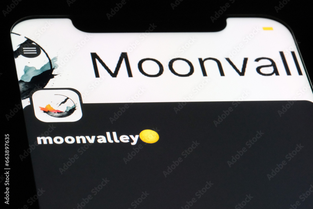 Shanghai,China-Oct.18th 2023: Moonvalley AI model brand logo sign. Text-to-video generative AI ...
