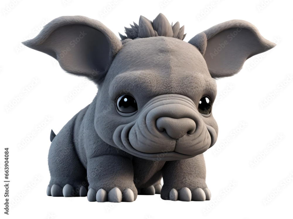 Cute grey furry puppy rhino on a transparent background. Generative Ai ...