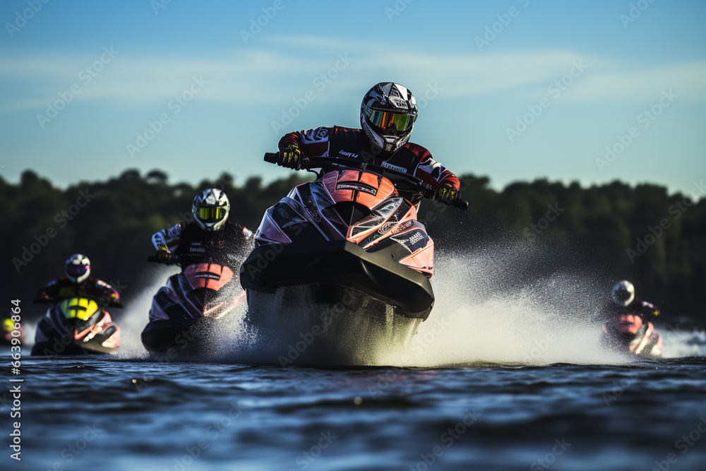 The thrill of speed captured as jet ski riders race across a crowded ...
