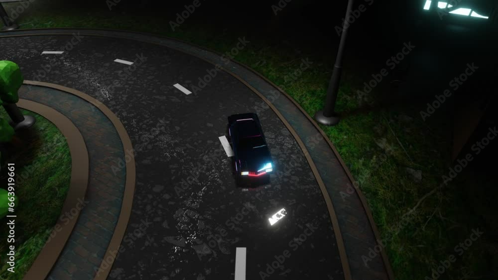 3D model of the car is driving. looped animated composition. night city ...