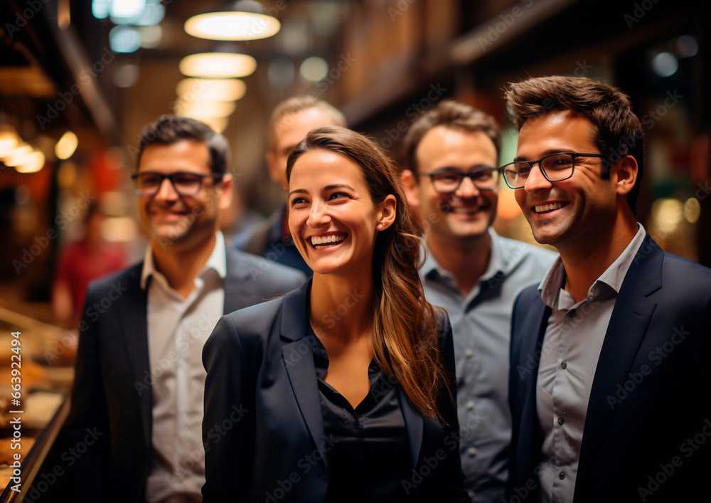 Group of employees hanging out together and laughing. team work ...