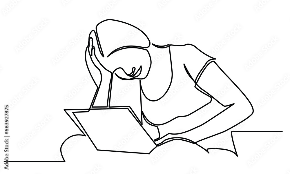 Continuous line drawings of a young woman's sad emotional shock, loss ...