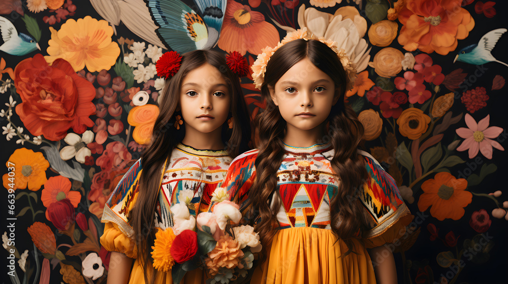 Ropa indígena en primavera: Dos niñas latinas llenas de alegría ...