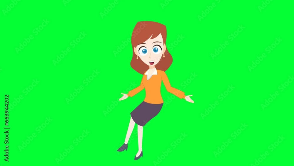 beautiful cartoon girl talking and explaining background and 2d ...