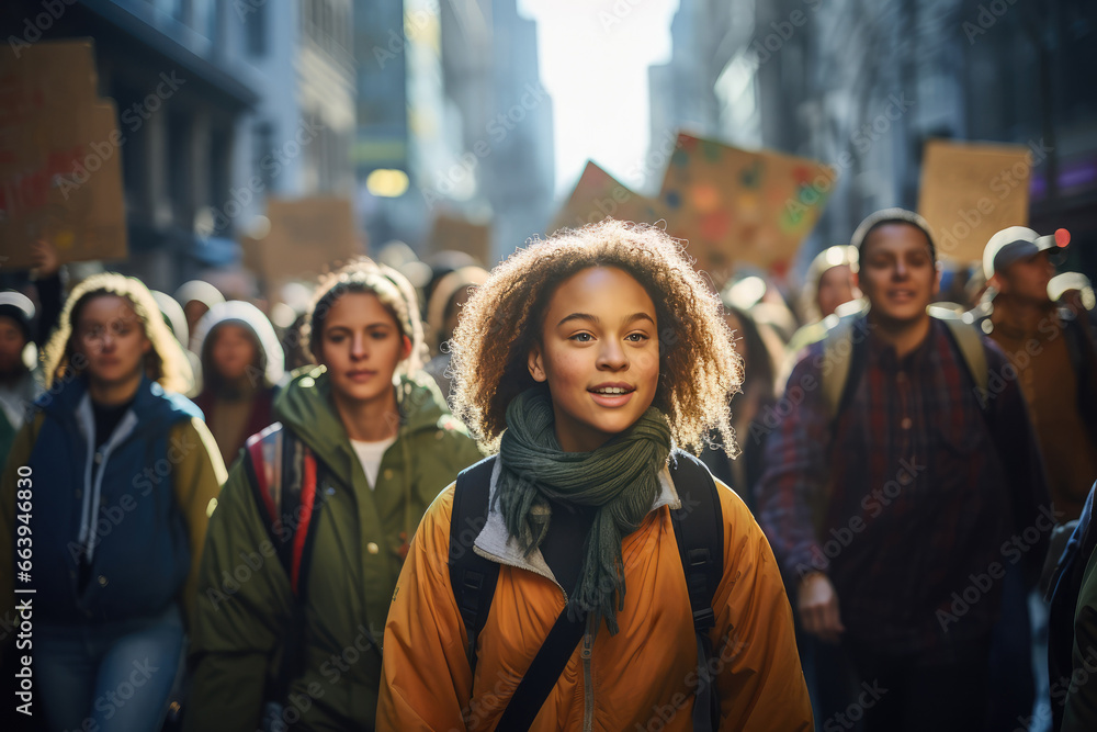 Gen Z Activism - Climate March - Gen Z individuals holding eco-friendly ...