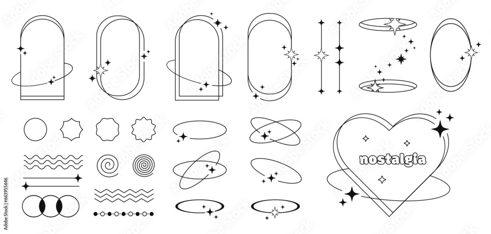 Y2k frames and picture outline frames and borders with sparkles, set of ...