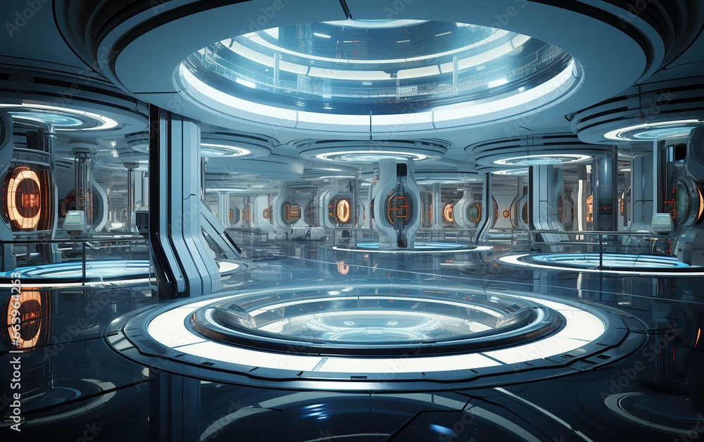Clandestine massive hangar sized underground research lab, all white ...