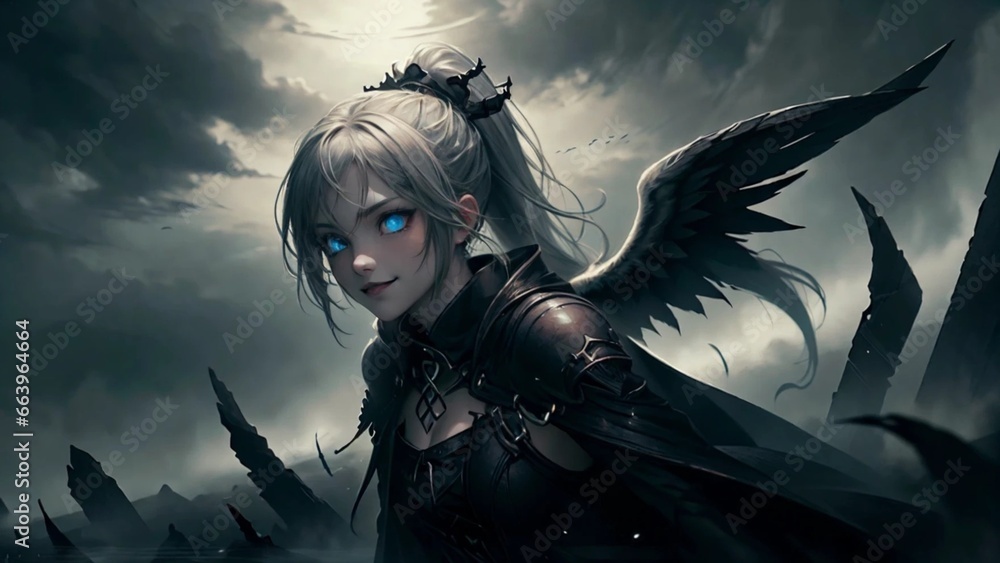 A beautiful dark angel ANIME style 1. A beautiful illustration of an ...