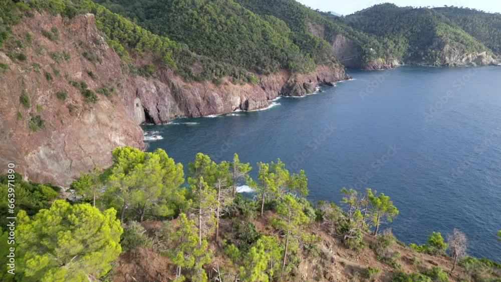 Europe, Italy, Liguria , Framura - drone aerial view of amazing sea ...
