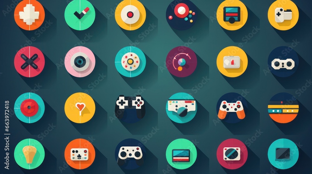 Icons representing various games in a contemporary flat design style ...