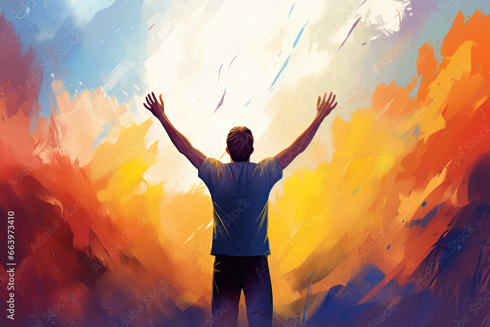 Man Raising His Hands in Worship and Praise of God. Cheering Man With ...