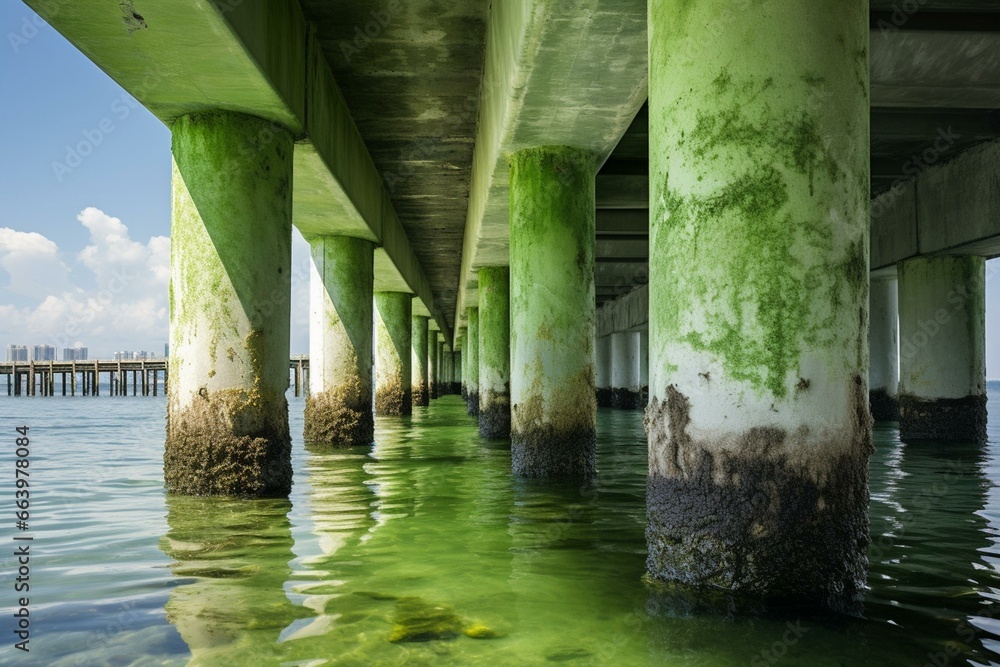 Under a bridge over water at Rickenbacker Causeway in Miami, Florida ...