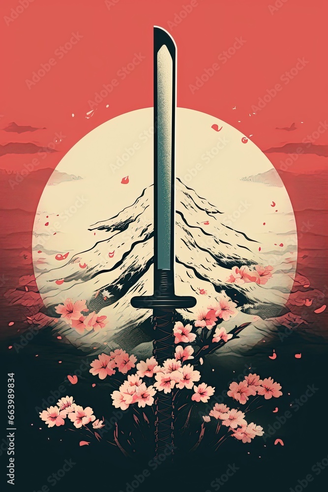 Katana traditional Japanese sword. Poster design. Ai generative Stock ...