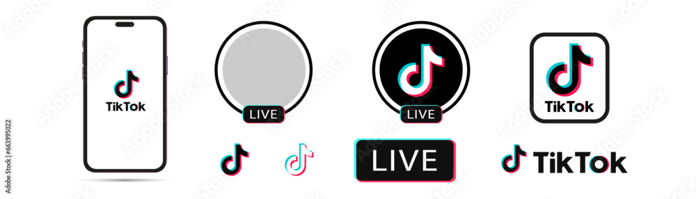 Live Tiktok frame mockup design isolated. Set social media logo Tiktok ...