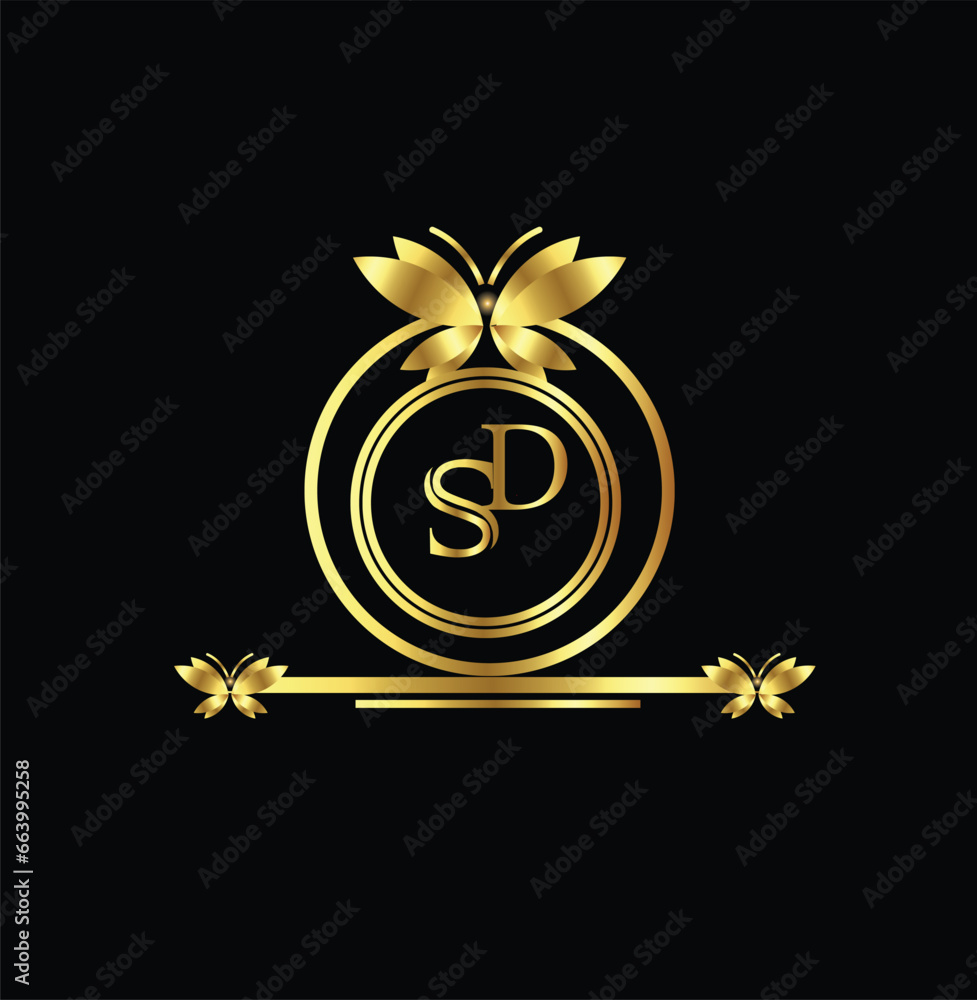 Vecteur Stock new creative golden latter logo design sd logo, sd icon ...