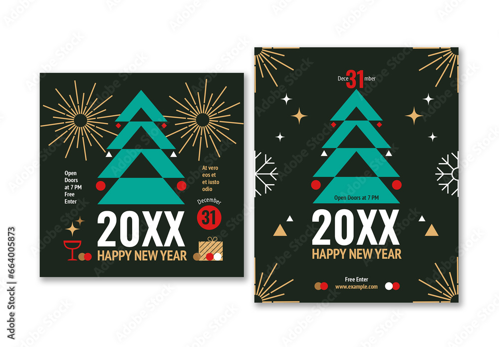 New Year's Social Media Posts Layout Set Stock Template | Adobe Stock