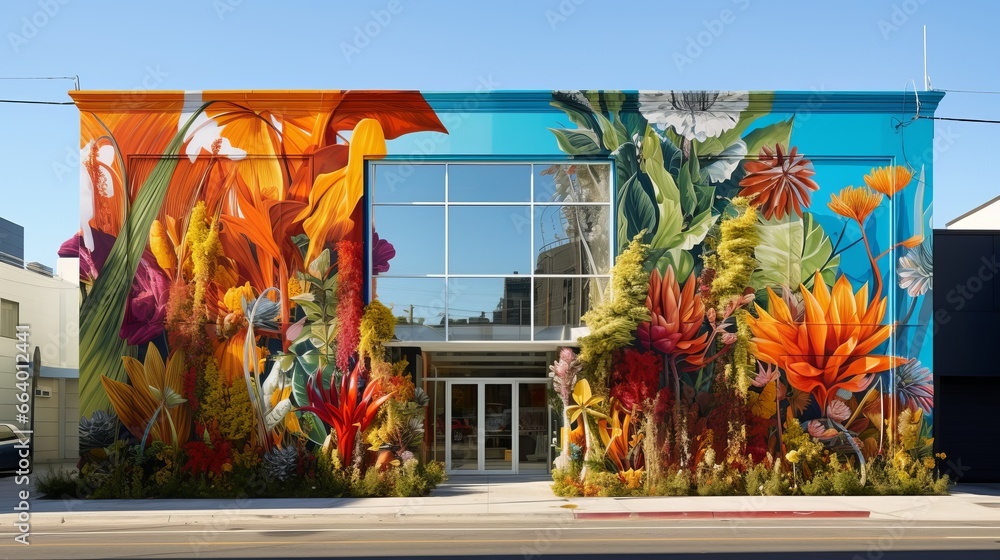 Design a mural that transforms a drab building facade. Stock Photo ...