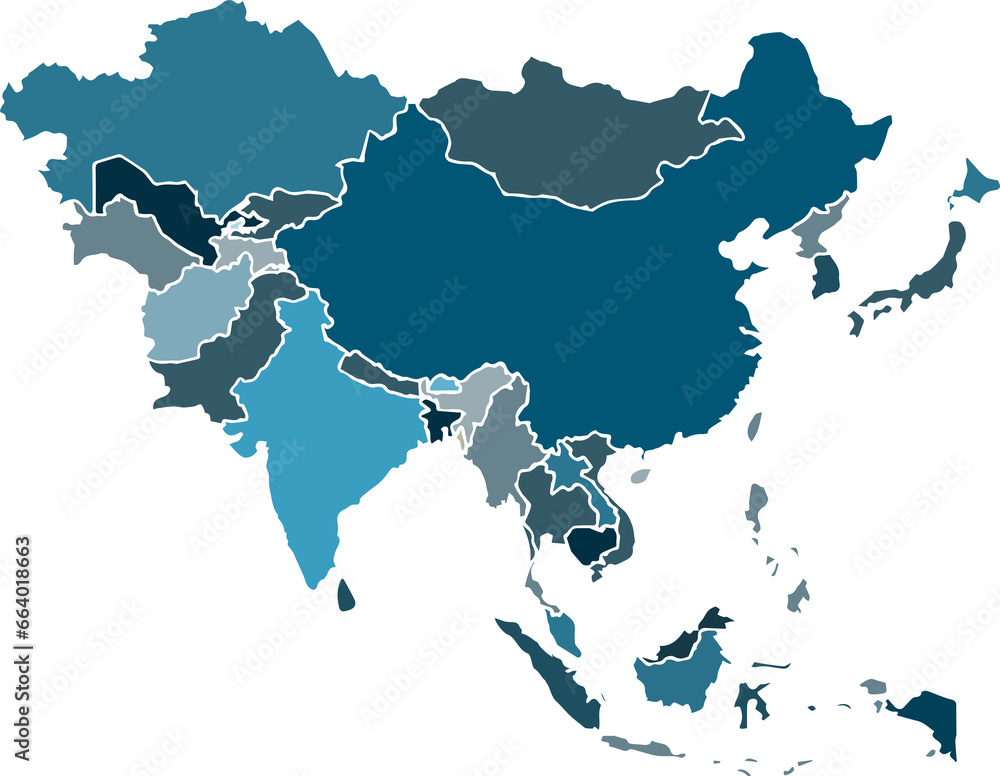 light blue map of asia Stock Illustration | Adobe Stock