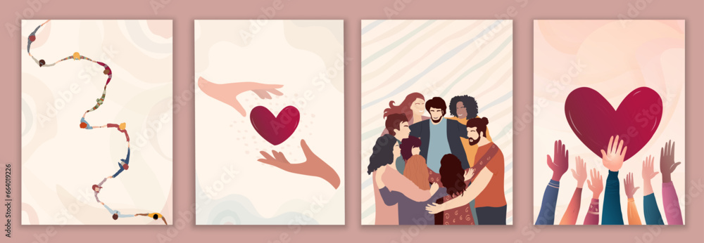Volunteer people group concept banner brochure poster editable template ...