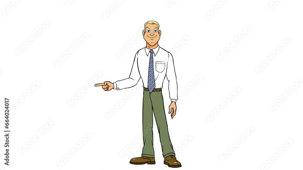 Cartoon man aiming and pointing, gesture background and 2d animation ...