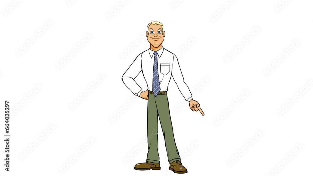 Cartoon man aiming and pointing, gesture background and 2d animation ...