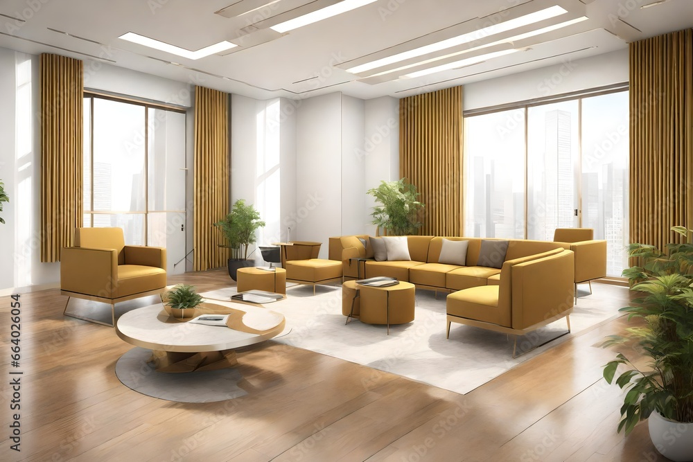 4D view, company meeting room, with luxery sofa's mustered colour, L ...
