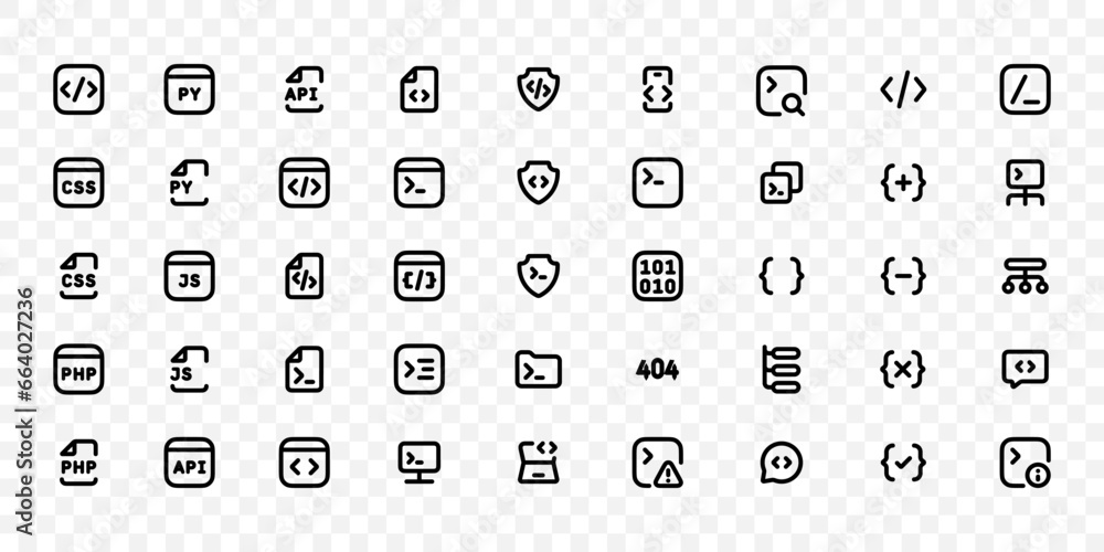 Code Programming icons, programming languages symbols set. Vector EPS ...