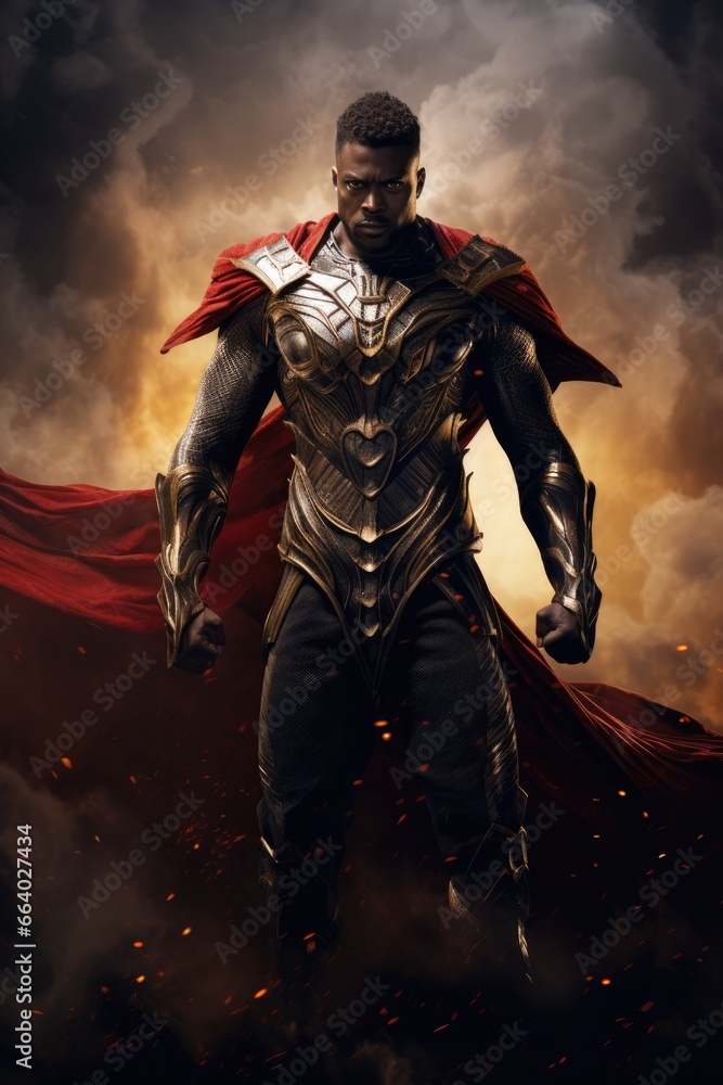 Tough strong African american black warrior. gripping closed fists. red ...