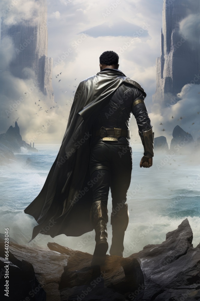 Handsome fantasy African american black man walking away. black long ...