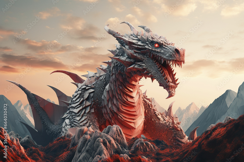 Dragon Breathing Fire At Knight In Armour Holding Up Shield Near Stone ...