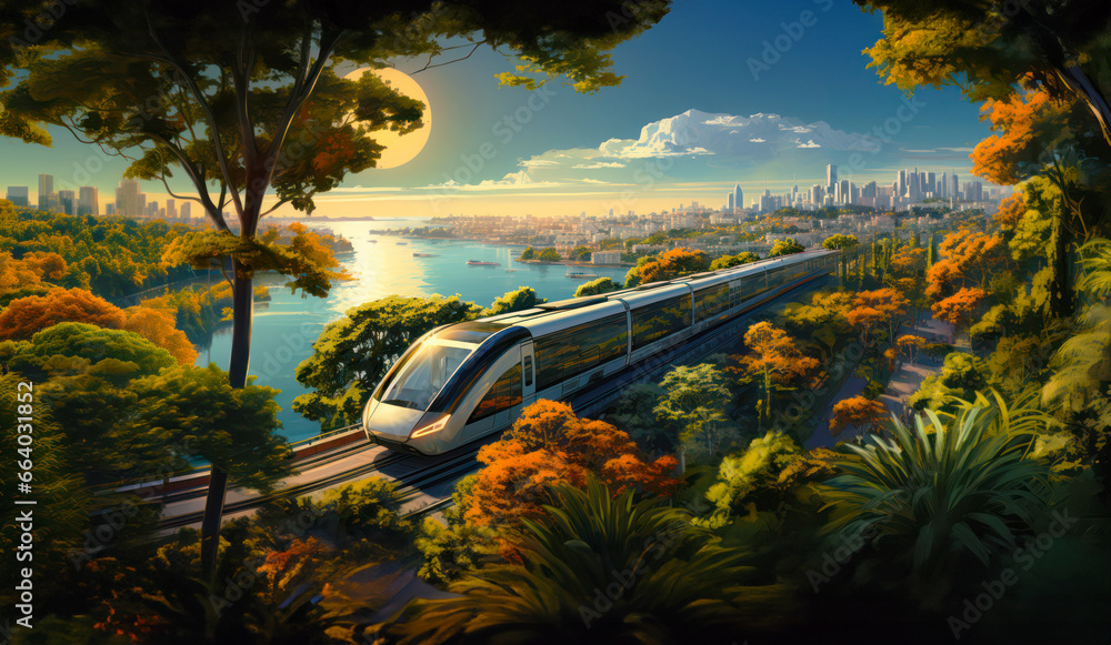 An awe-inspiring image of a superfasr magnetic levitation city train ...