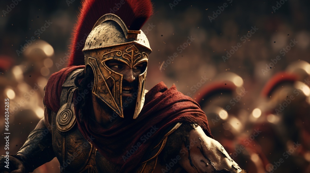 Generative AI, Realistic illustration of a fierce gladiator attacking ...