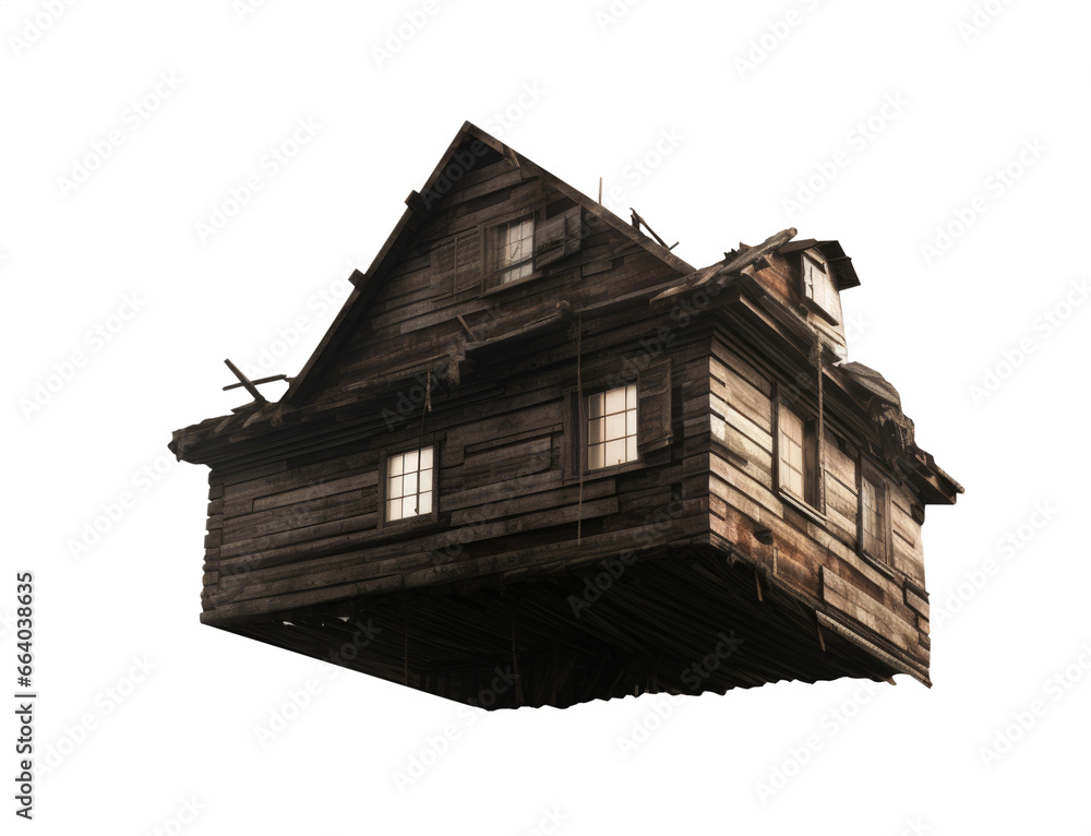 Wood cottage. Isolated transparent PNG background. Unique perspective ...