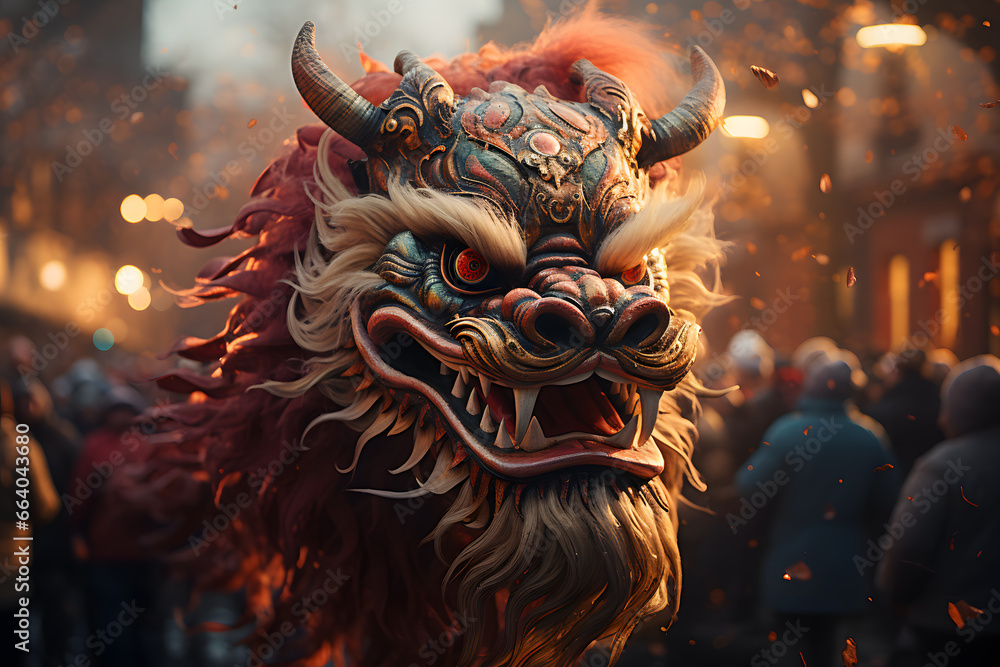 Angry looking Chinese dragon statue at the temple ai generated art ...