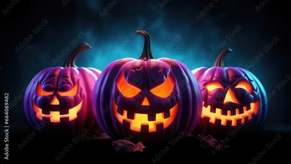 Looping 4K animated video. Scary glowing jack-o-lantern eyes. Wonderful ...