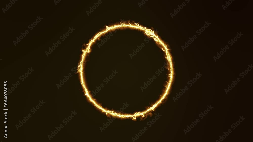 Slow motion of flame and current, burning ring of fire on black ...