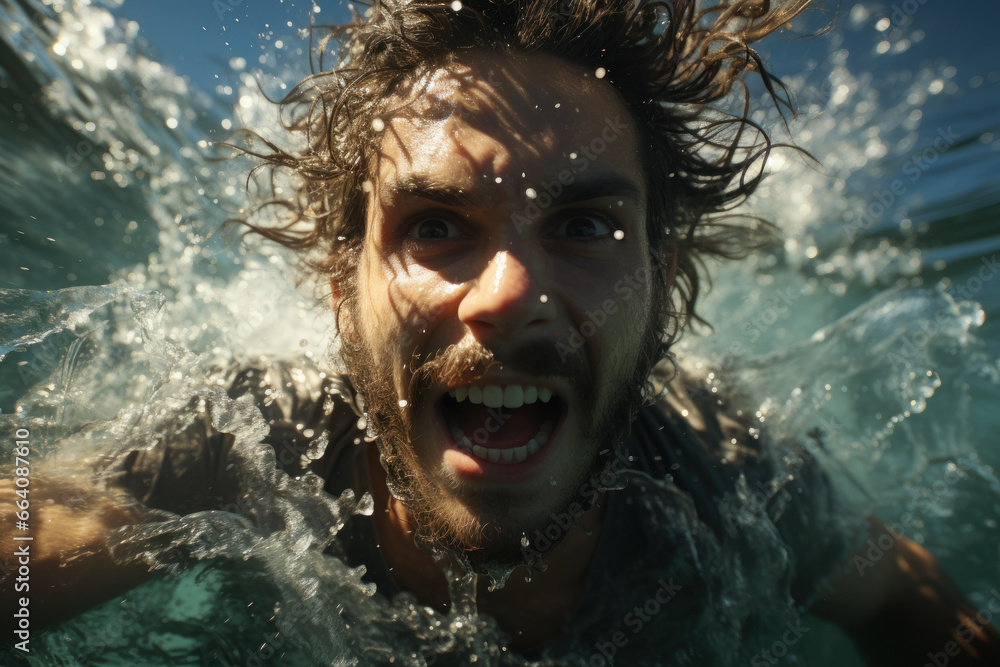 A swimmer caught in a powerful riptide, emphasizing the dangers of ...