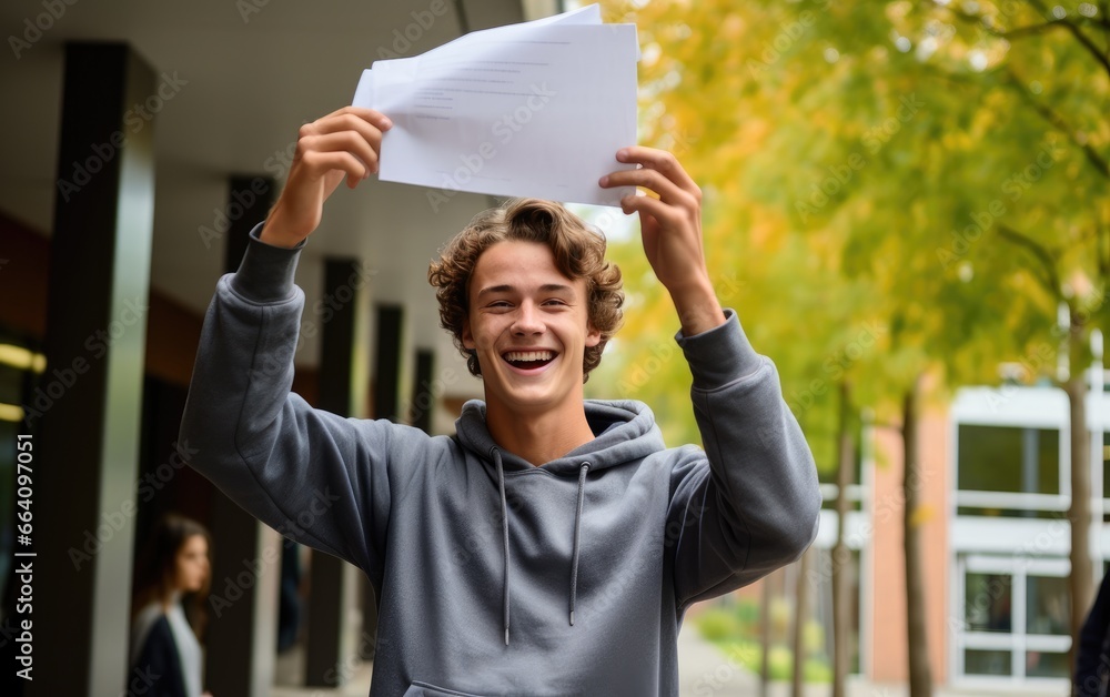 A happy teenager received an acceptance letter from a college Stock ...