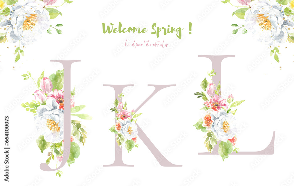 Watercolor blush dusty rose floral alphabet. Spring flowers letter G ...