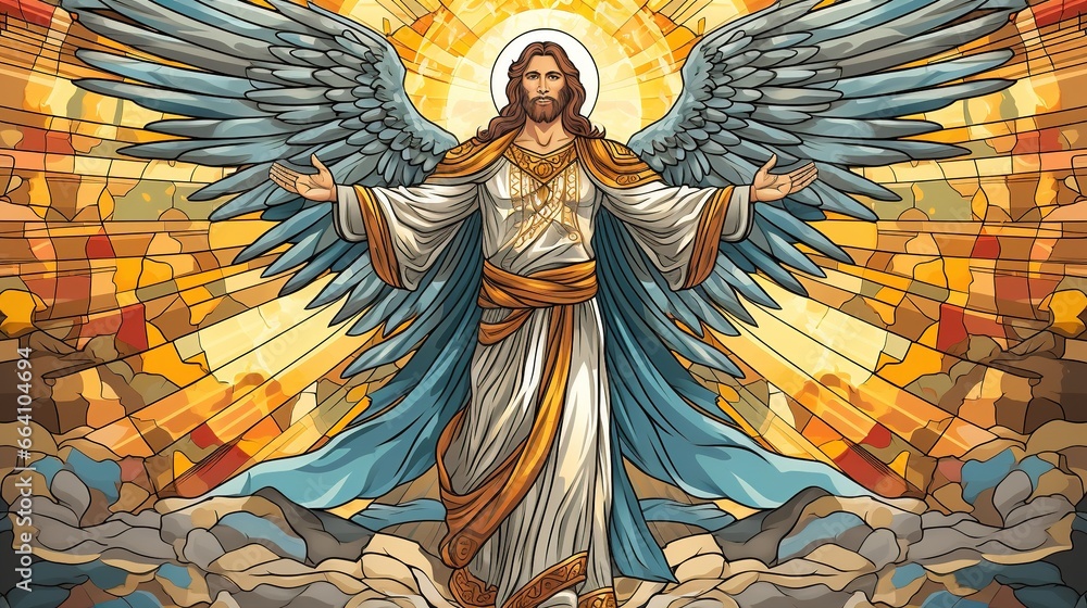 jesus the gospel of salvation as angel in stained glass windows ...