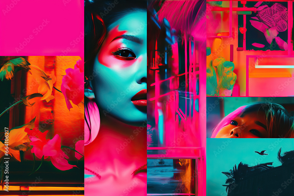 Stylish Asian woman with neon makeup, eccentric bright and bold pink ...