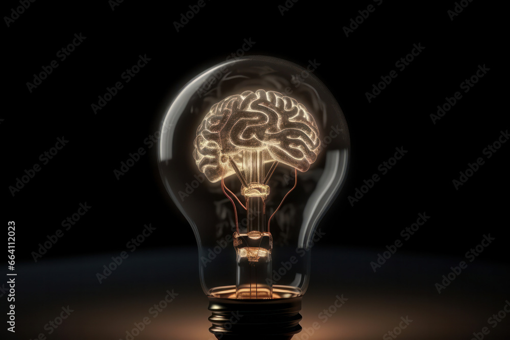 Light bulb with a glowing brain inside symbolizes the power of our ...