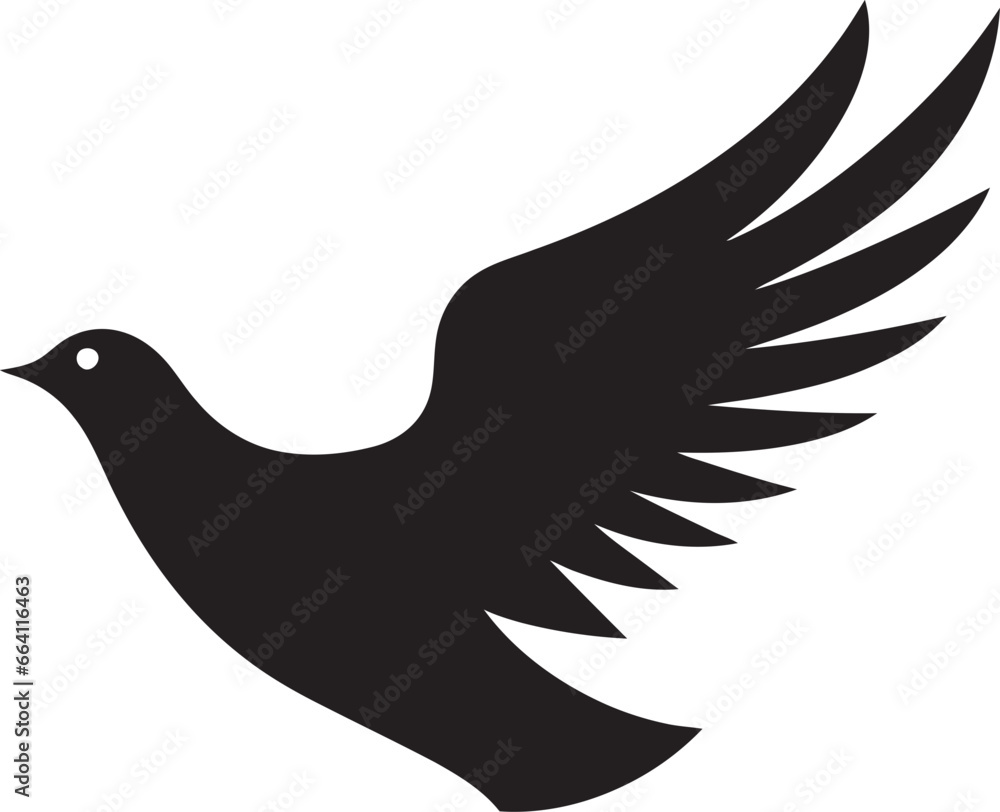 Black Dove Vector Logo with Swoosh and Heart A Symbol of Love and ...
