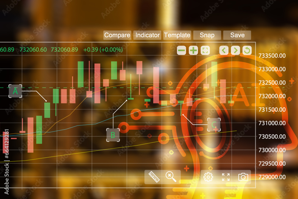 Robot trading concept. Robot hand represents use of artificial intelligence in Gold trading ...