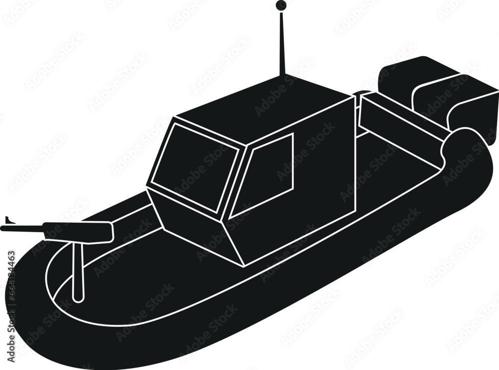 Cartoon Black and White Isolated Illustration Vector Of A Navy Gunboat ...