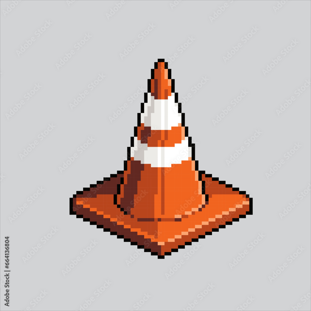 Pixel art illustration traffic cone. Pixelated traffic cone. traffic ...