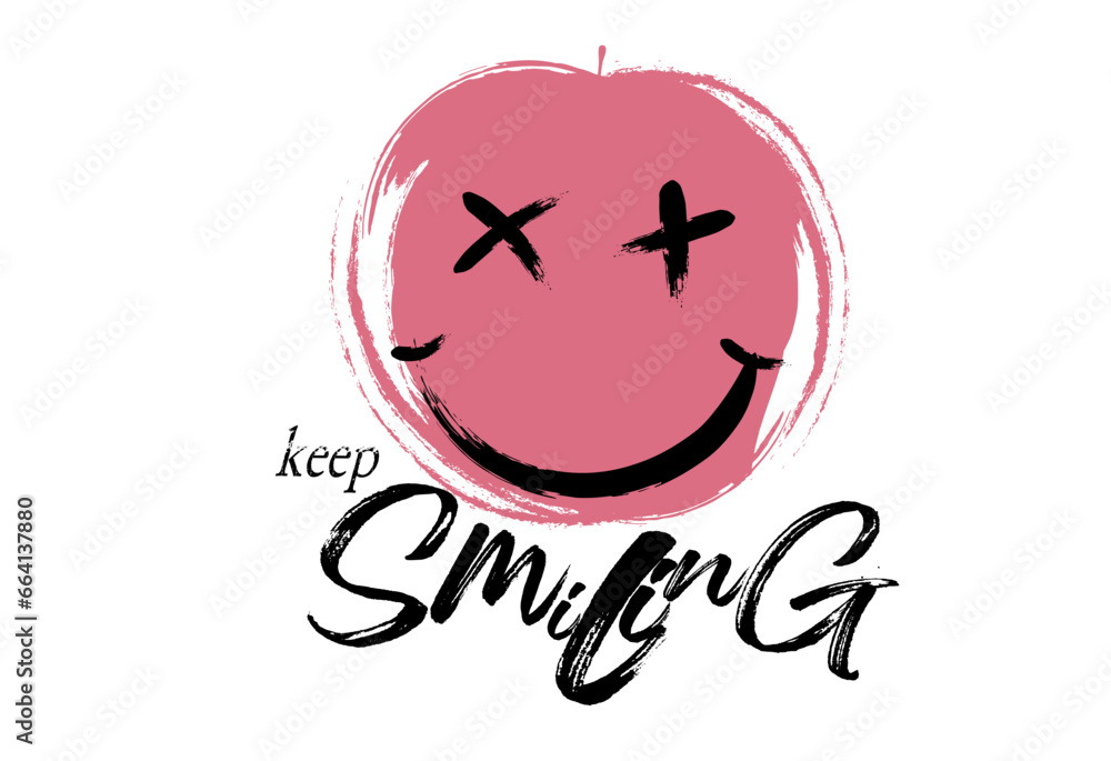 hand drawn smiley face illustration print with slogan, smiley emoji ...