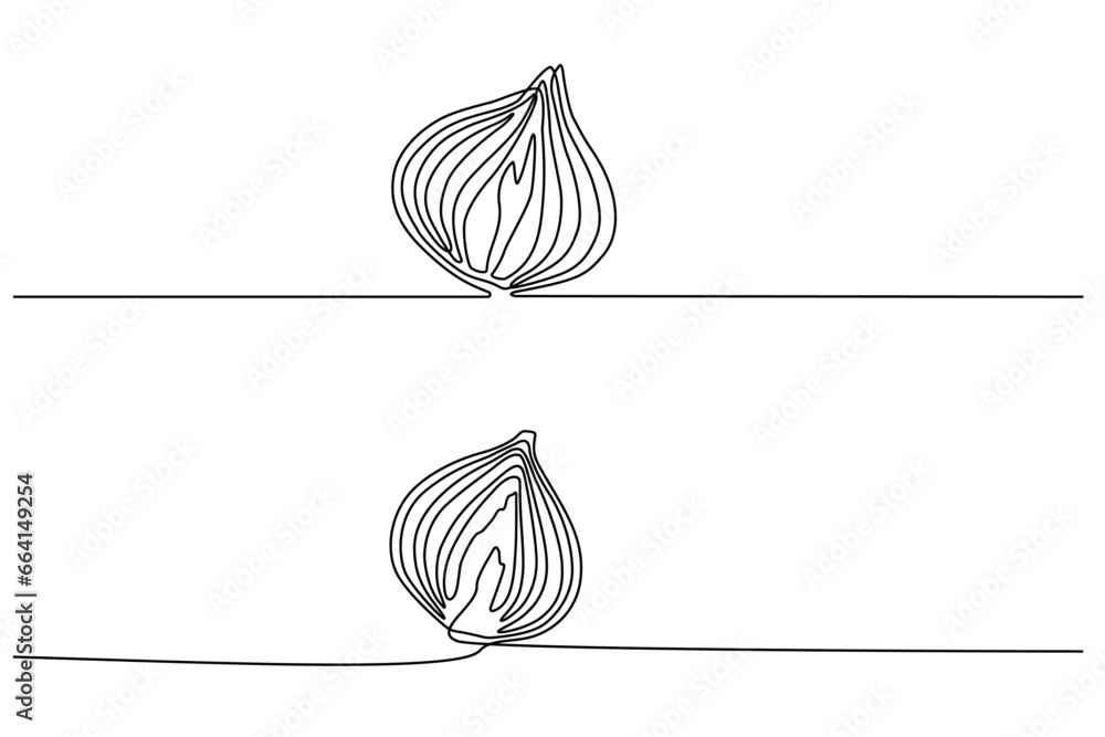 red onion accompanied by sliced red onion in continuous line art ...