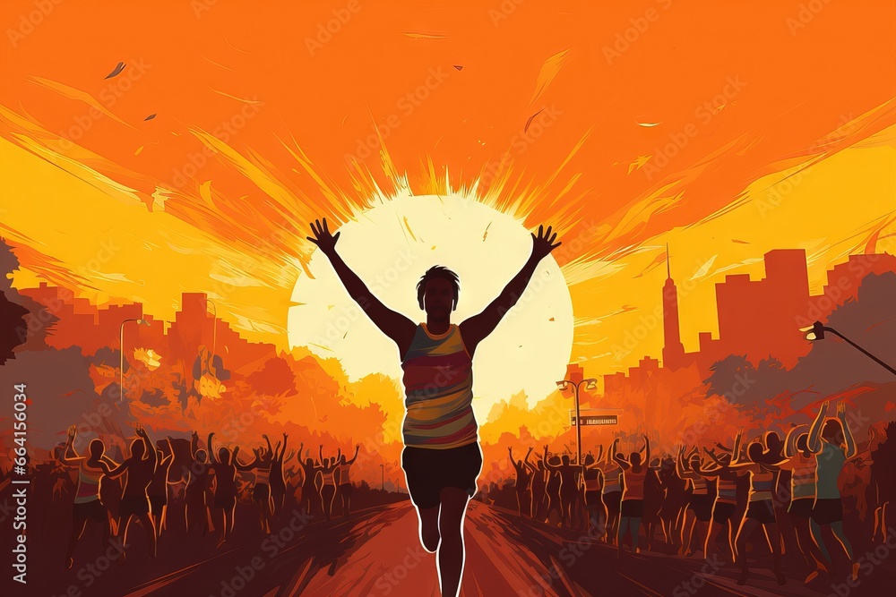marathon winner finish vector background and group of runners for ...