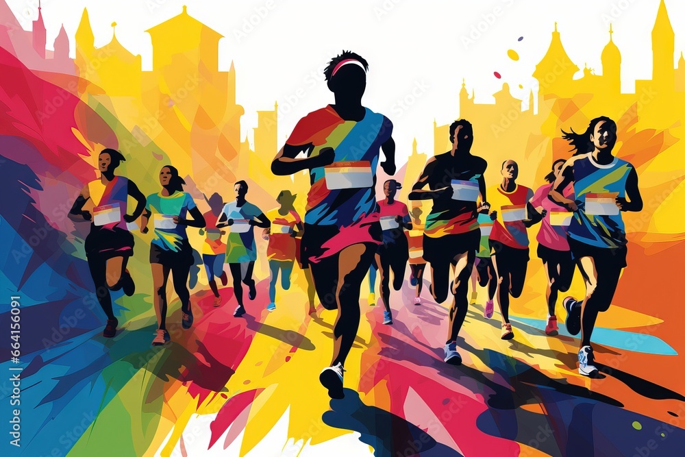marathon winner finish vector background and group of runners for ...